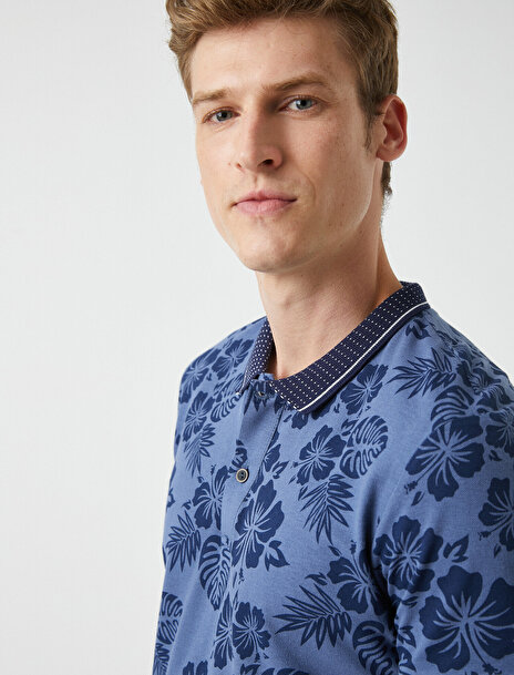 Koton Erkek Polo Yaka Tişört Desenli  Pamuklu