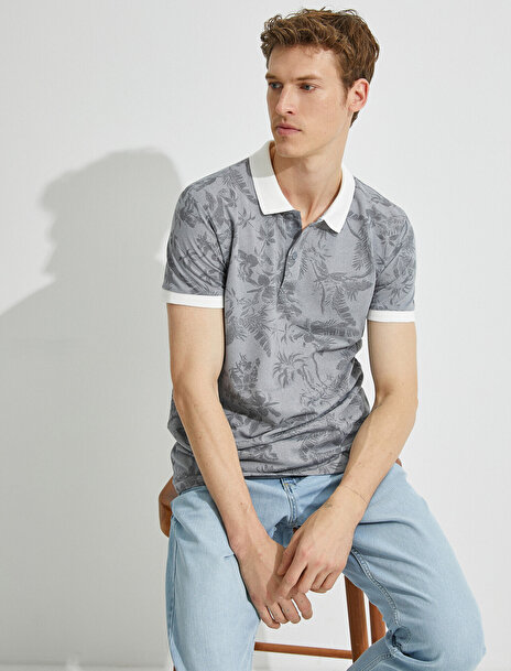 Koton Erkek Polo Yaka Tişört Desenli Pamuklu Kısa Kollu