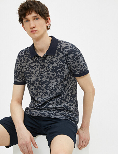 Koton Erkek Polo Yaka Tişört Kısa Kollu Desenli Pamuklu