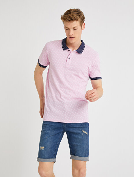 Koton Erkek Polo Yaka Tişört Desenli Pamuklu Kısa Kollu