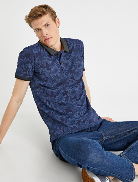 Koton Erkek Polo Yaka Tişört Pamuklu Kısa Kollu Desenli