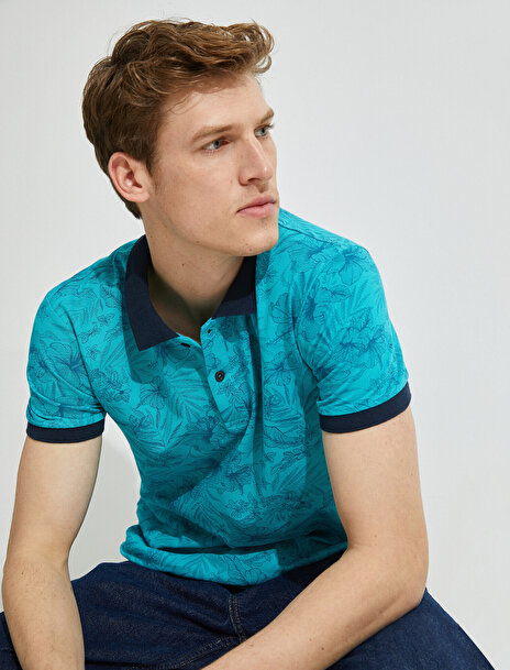 Koton Erkek Çiçekli Tişört Pamuklu Polo Yaka Kısa Kollu