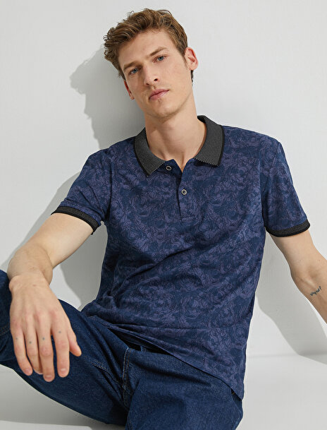 Koton Erkek Polo Yaka Tişört Desenli Pamuklu Kısa Kollu