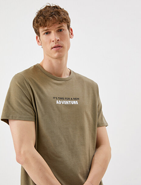 Koton Erkek Slogan Tişört Bisiklet Yaka Pamuklu Oversize