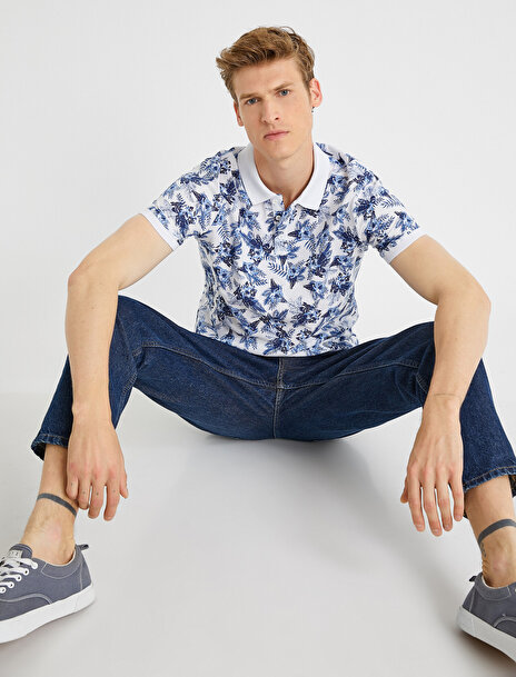 Koton Erkek Polo Yaka Tişört Pamuklu Kısa Kollu Desenli