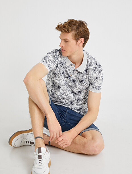 Koton Erkek Polo Yaka Tişört Çiçekli Pamuklu Kısa Kollu