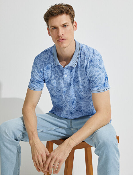 Koton Erkek Polo Yaka Tişört Çiçekli Pamuklu Kısa Kollu