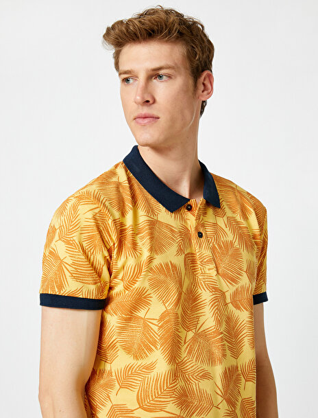 Koton Erkek Polo Yaka Tişört Desenli Pamuklu Kısa Kollu