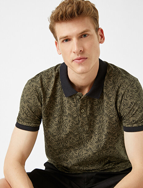 Koton Erkek Polo Yaka Tişört Desenli Pamuklu Kısa Kollu