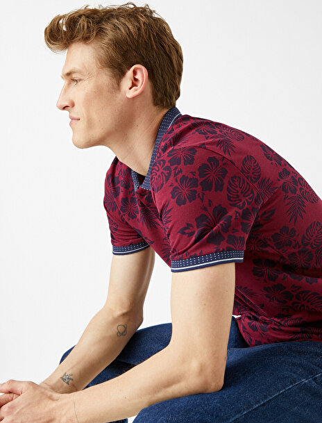 Koton Erkek Çiçekli Tişört Pamuklu Polo Yaka Kısa Kollu