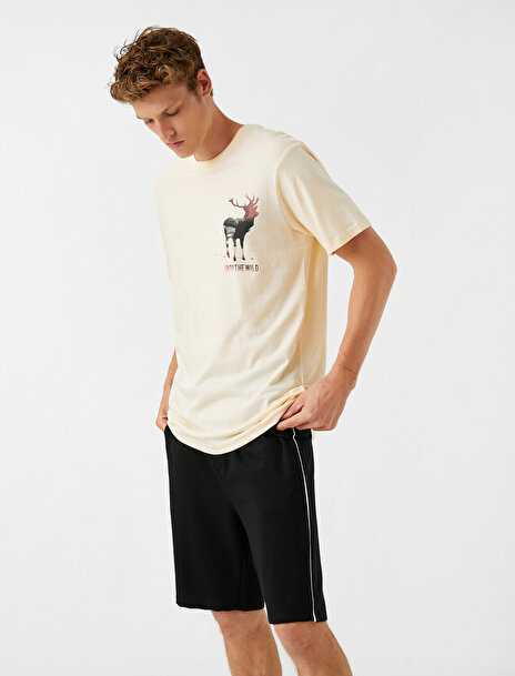 Koton Erkek Geyik Baskılı Tişört Pamuklu
