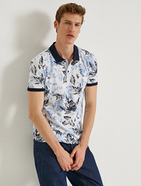 Koton Erkek Polo Yaka Tişört Baskılı Pamuklu Kısa Kollu Slim Fit