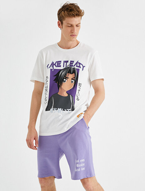 Koton Erkek Baskılı Tişört Bisiklet Yaka Pamuklu Oversize