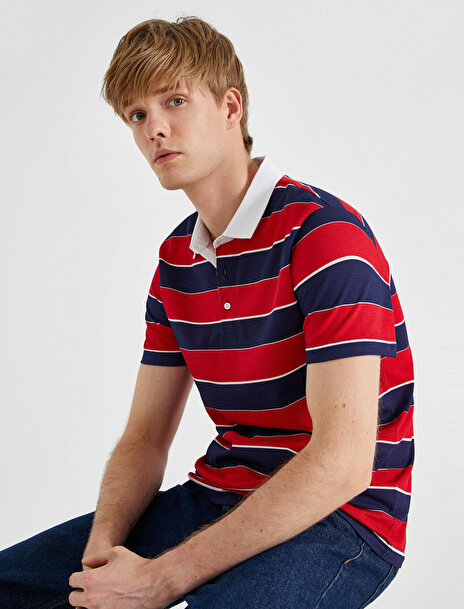 Koton Erkek Polo Yaka Tişört Pamuklu Çizgili