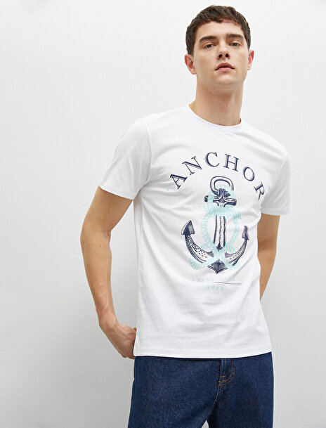 Koton Erkek Baskılı Tişört Kısa Kollu Bisiklet Yaka Pamuk