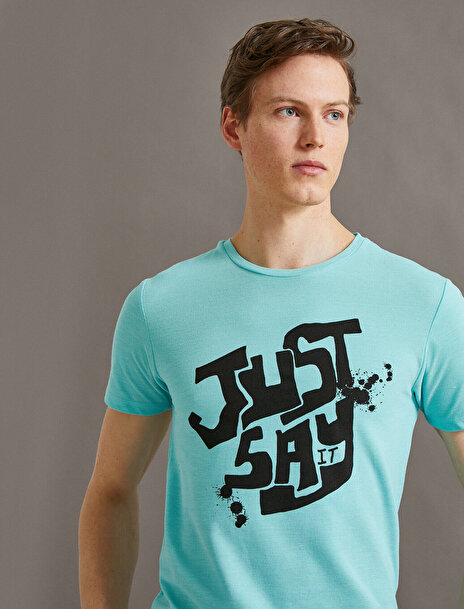 Koton Erkek Yazılı Tişört Kısa Kollu Pamuklu Bisiklet Yaka