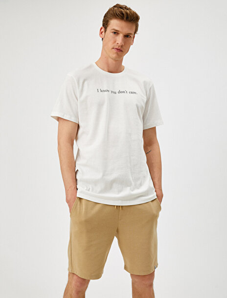 Koton Erkek Organik Pamuklu Baskili Tisört Bisiklet Yaka Kisa Kollu