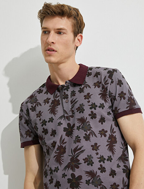 Koton Erkek Çiçekli Tişört Polo Yaka Kısa Kollu Pamuklu