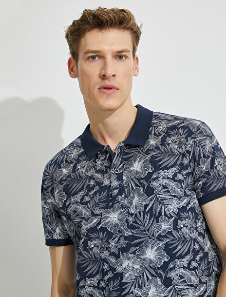 Koton Erkek Polo Yaka Tişört Desenli Pamuklu Kısa Kollu