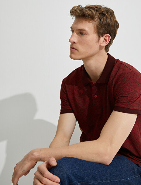 Koton Erkek Polo Yaka Tişört Desenli Pamuklu Kısa Kollu