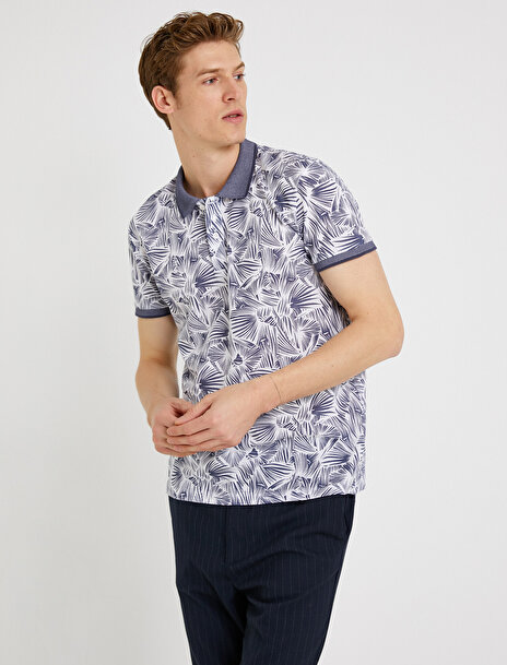 Koton Erkek Polo Yaka Tişört Desenli Pamuklu Kısa Kollu