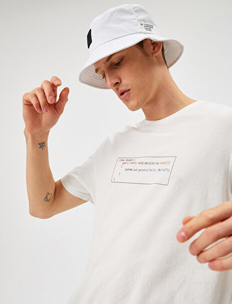 Koton Erkek Baskılı Tişört Bisiklet Yaka Pamuklu Oversize