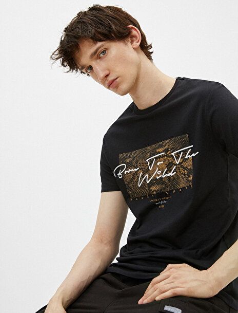 Koton Erkek Baskılı T-Shirt Pamuklu Bisiklet Yaka Kısa Kollu