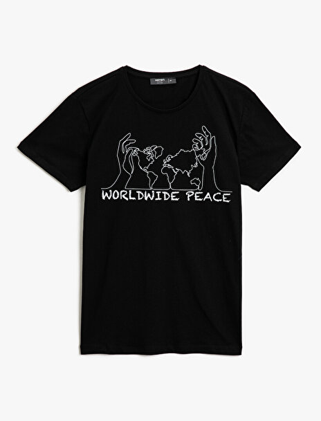 Koton Erkek Slogan Baskılı Tişört Kısa Kollu Pamuklu