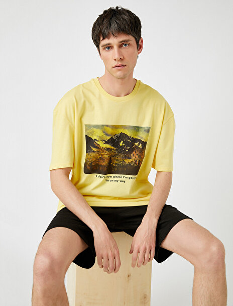 Koton Erkek Baskılı Tişört Bisiklet Yaka Pamuklu Oversize