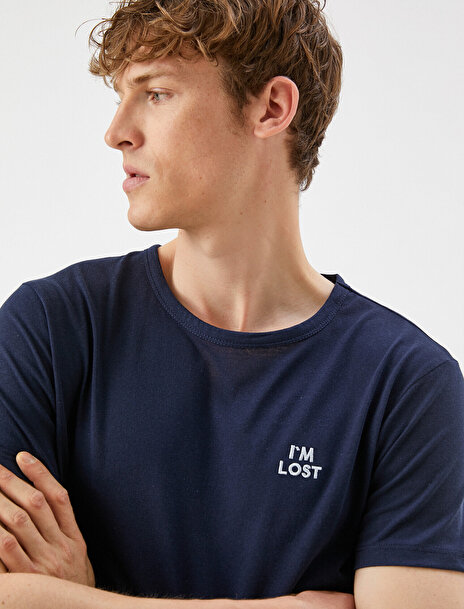 Koton Erkek Yazi Islemeli Tisört Bisiklet Yaka