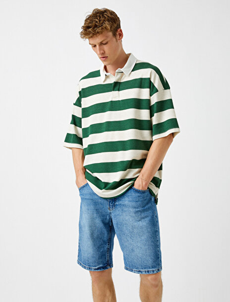 Koton Erkek Çizgili Oversize Polo Yaka Tişört