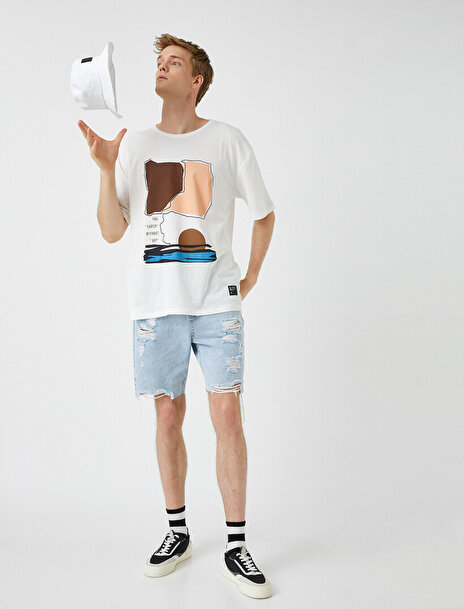 Koton Erkek Desenli Tişört Pamuklu Oversize