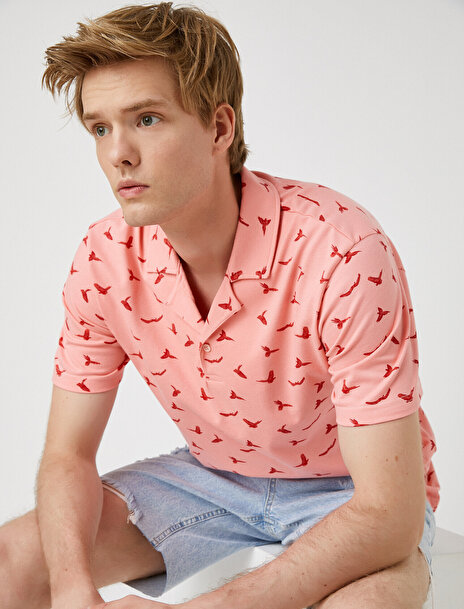 Koton Erkek Polo Yaka Tişört Desenli Pamuklu