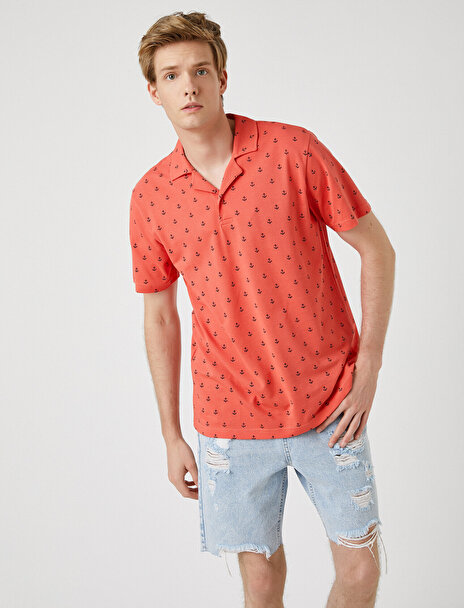 Koton Erkek Polo Yaka Tişört Desenli Pamuklu