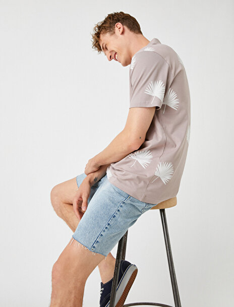 Koton Erkek Polo Yaka Tişört Desenli Pamuklu