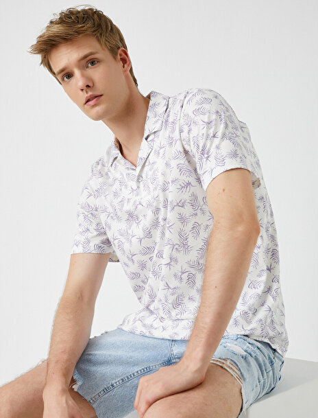 Koton Erkek Polo Yaka Tişört Desenli Pamuklu