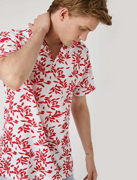 Koton Erkek Polo Yaka Tişört Desenli Pamuklu