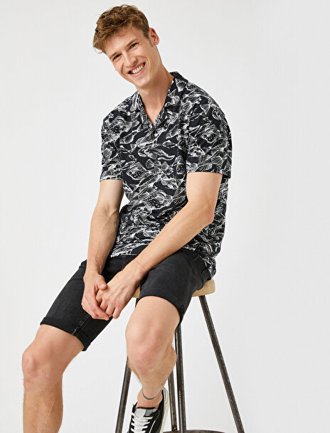 Koton Erkek Polo Yaka Tişört Desenli Pamuklu