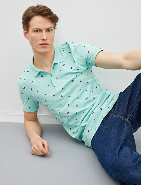 Koton Erkek Polo Yaka Tişört Kısa Kollu Baskılı Pamuklu