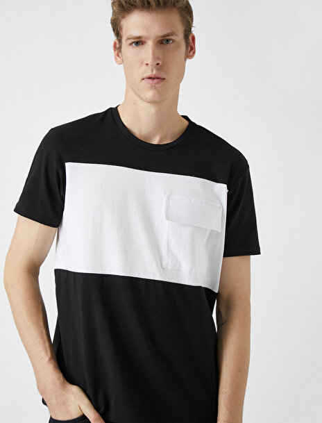 Koton Erkek Pamuklu Renk Bloklu Kısa Kollu Cepli Tişört