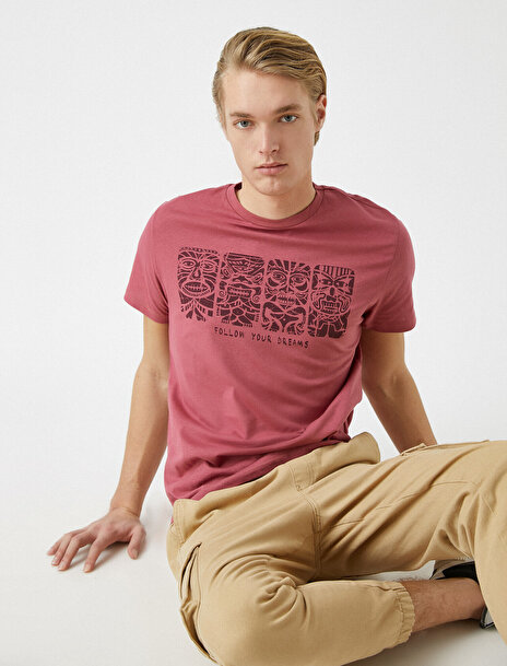 Koton Erkek Baskılı Tişört Kısa Kollu Bisiklet Yaka Pamuk