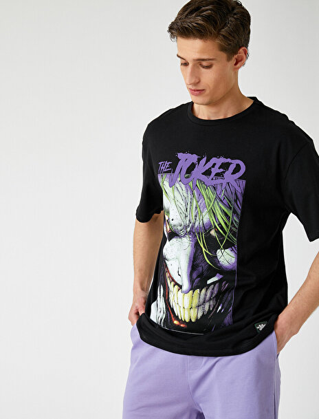 Koton Erkek Baskılı Tişört Bisiklet Yaka Kısa Kollu Pamuklu Oversize