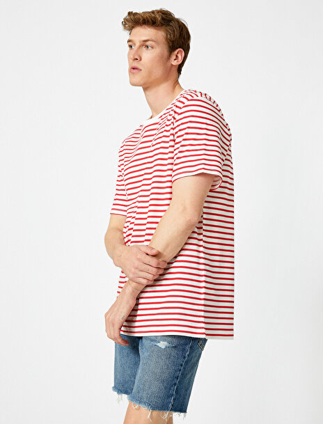 Koton Erkek Çizgili Tişört Pamuklu Kısa Kollu Regular Fit