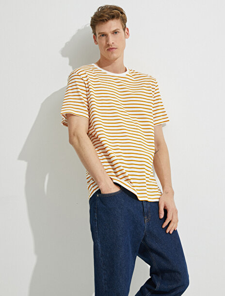 Koton Erkek Çizgili Tişört Pamuklu Kısa Kollu Regular Fit