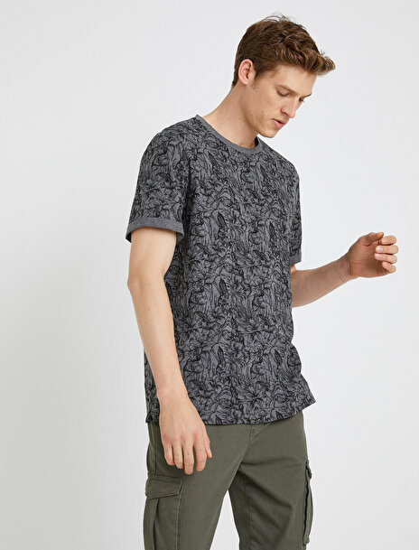 Koton Erkek Desenli Tişört Pamuklu Kısa Kollu Regular Fit