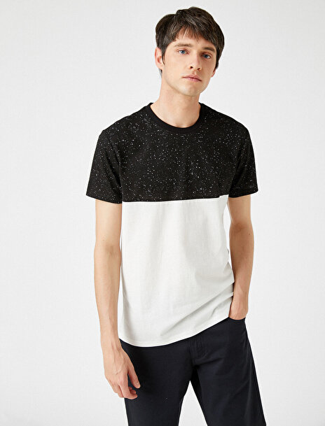 Koton Erkek Renk Bloklu Tişört Bisiklet Yaka Pamuklu