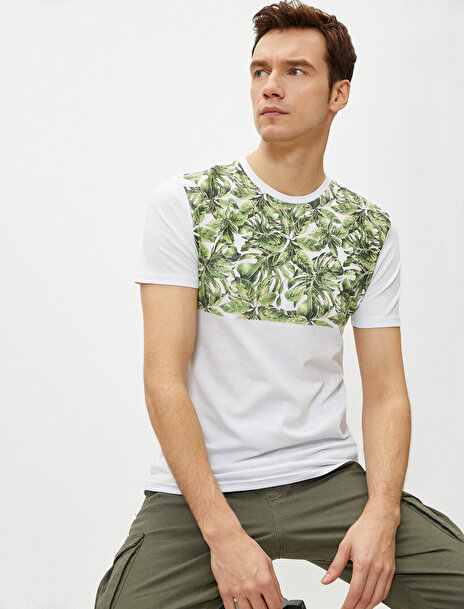 Koton Erkek Kısa Kollu Tişört Baskılı Slim Bisiklet Yaka Pamuklu