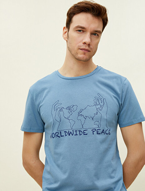 Koton Erkek Yazılı Baskılı Tişört Kısa Kollu Bisiklet Yaka