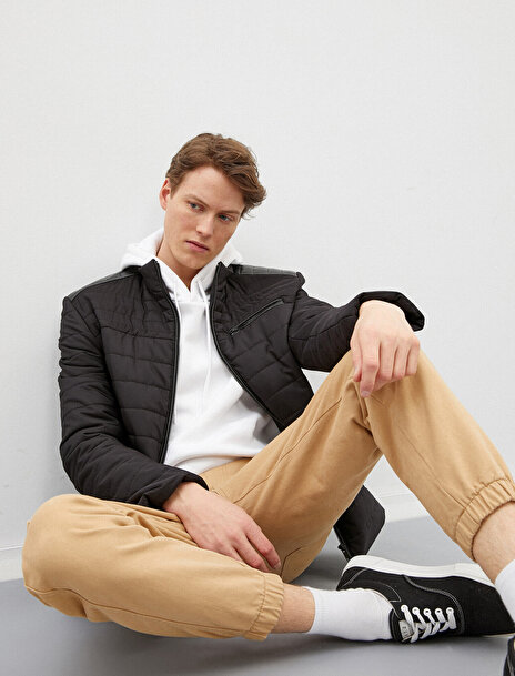 Koton Erkek Şişme Mont Omuz Detaylı Fermuarlı