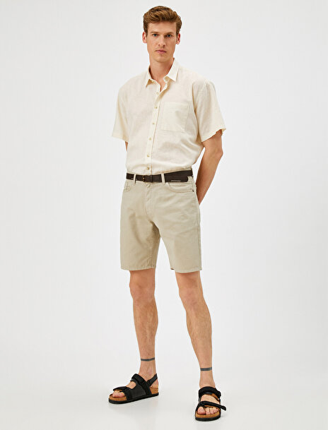 Koton Erkek Kemerli Şort Gabardin Kumaş 5 Cepli Pamuklu